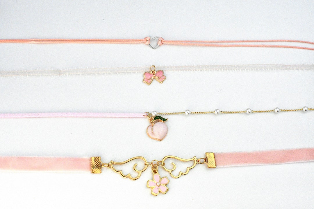 Pastel Pink Choker / Pink Velvet Choker / Sakura Choker / Pink Bow ...