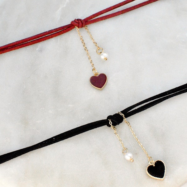 Leather Heart Choker - Etsy