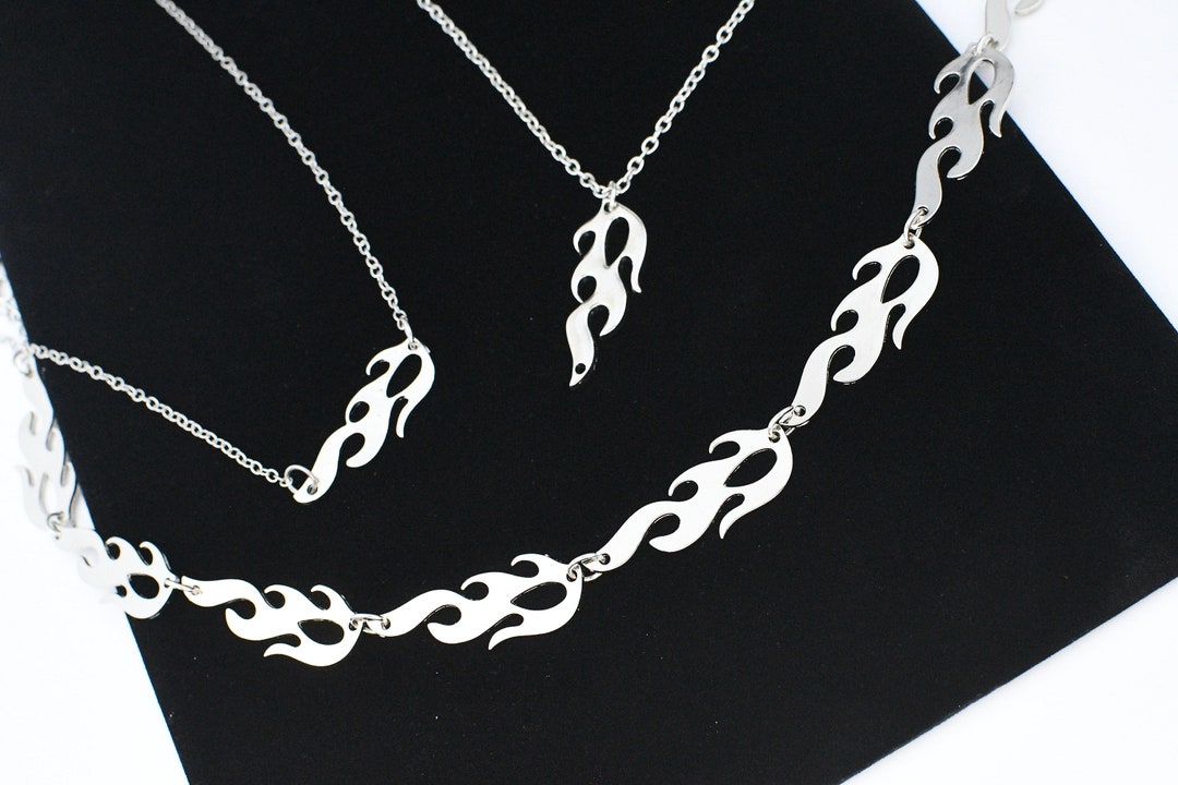Flame Necklaces / Silver Flame Pendant / Silver Flame Choker / Silver ...