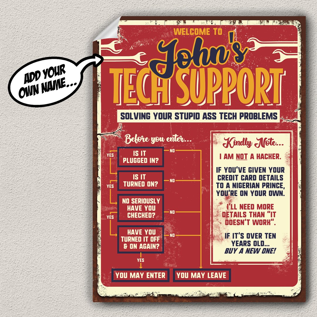 Custom Tech Support Techy Funny Poster Wall Art Gift - Etsy