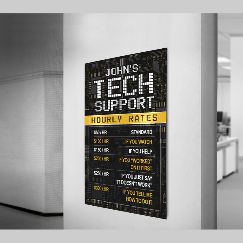 Tech Support Rates Poster for IT Tech Department or Office Custom - Etsy