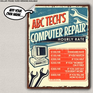 Computer Repair Hourly Rate Funny Poster Wall Art Gift for IT Tech ...