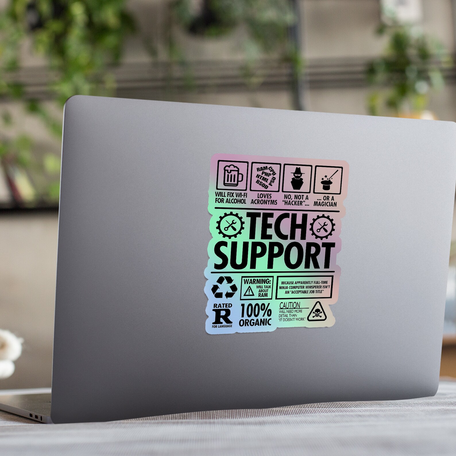 Tech Support, IT Technician, IT Helpdesk Holographic Vinyl Sticker 5.5 ...