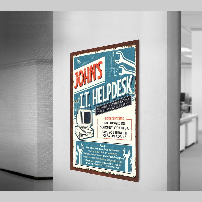 IT Helpdesk Tech Support Poster - Retro Custom Tech Wall Art, Office ...