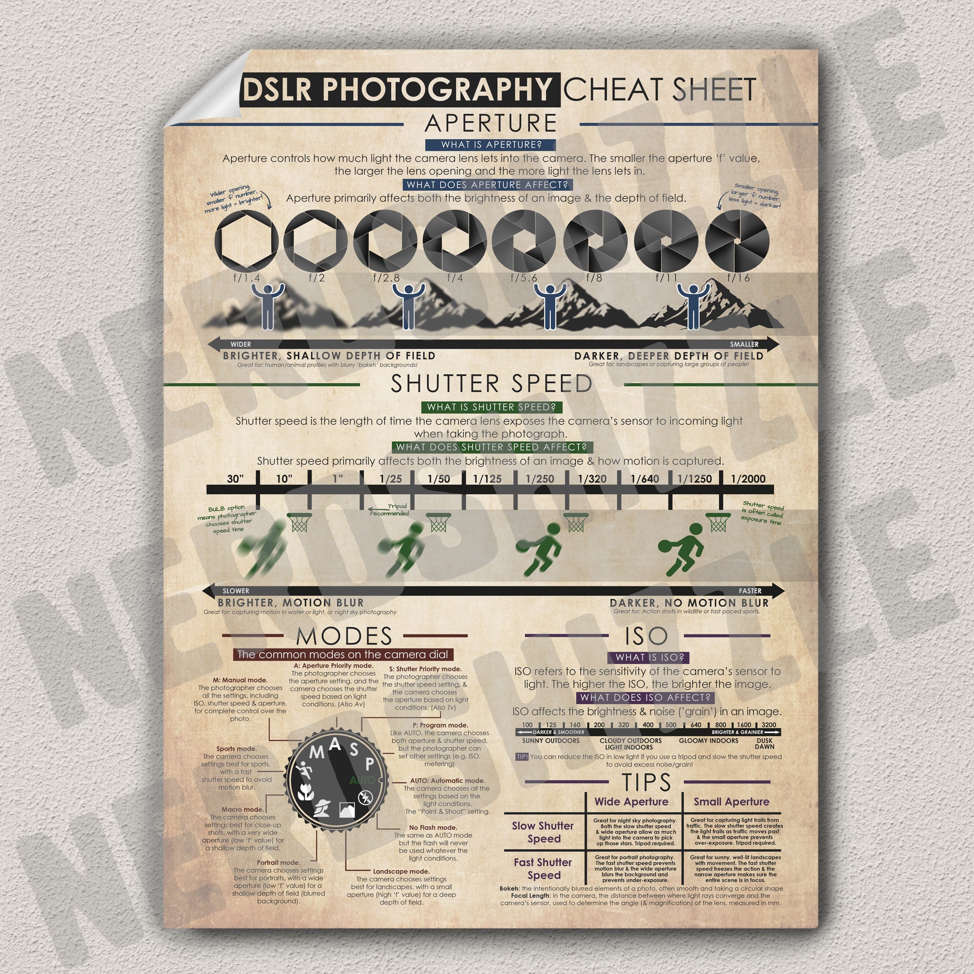 DSLR Photography Cheat Sheet Poster Wall Art for Photographers - Etsy