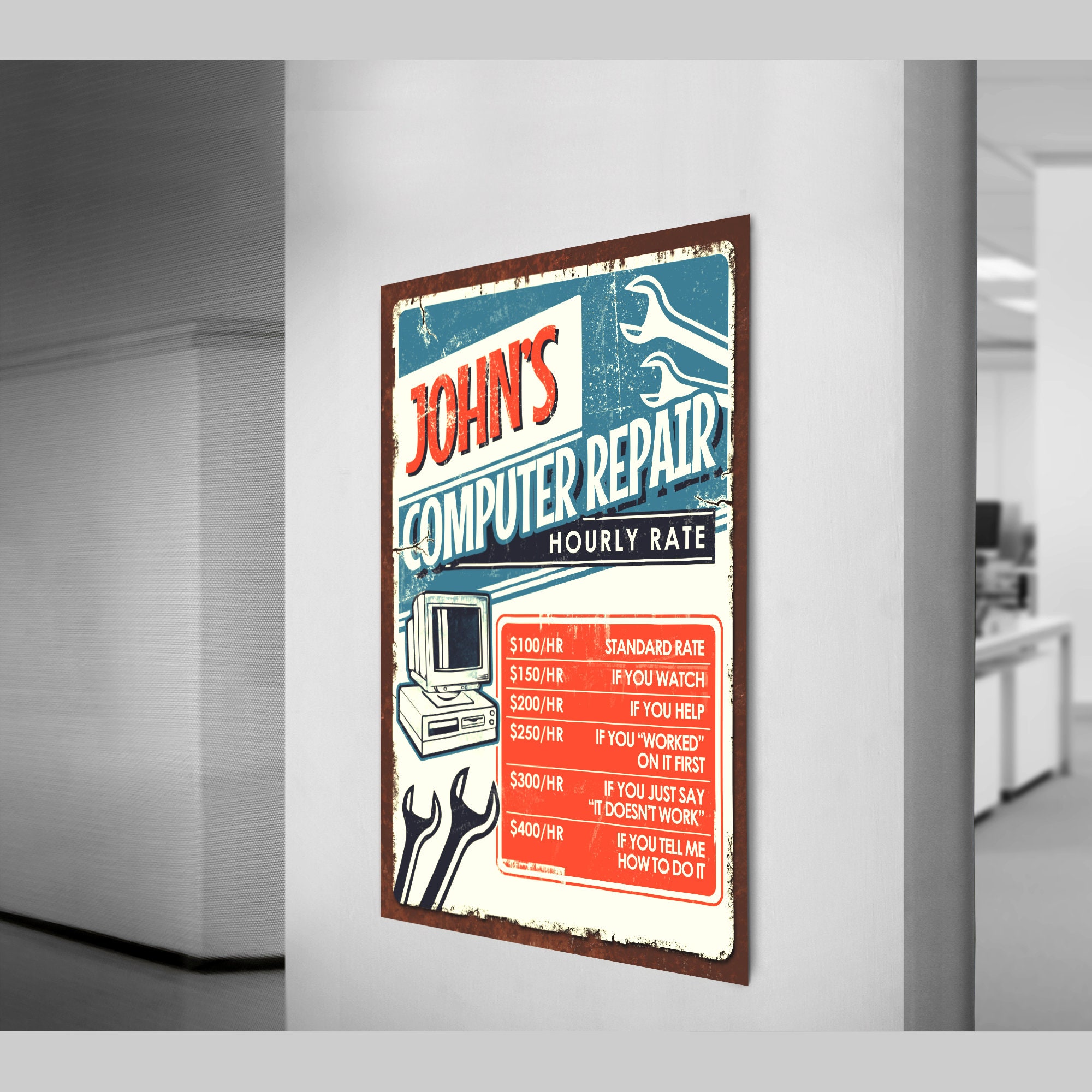 Computer Repair Hourly Rate Funny Poster Wall Art Gift for IT Tech ...