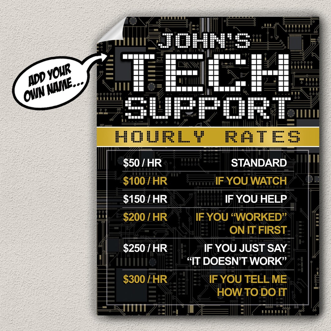 Tech Support Rates Poster for IT Tech Department or Office - Custom - Etsy