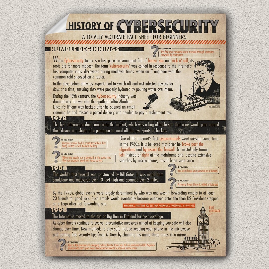 A History of Cybersecurity Poster funny A 'totally Accurate' Fact Sheet ...
