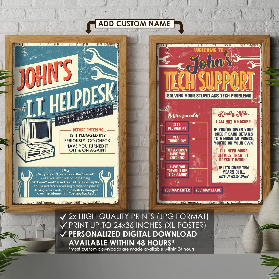Retro Tech Poster Prints - I.T. Department Custom Name Posters ...