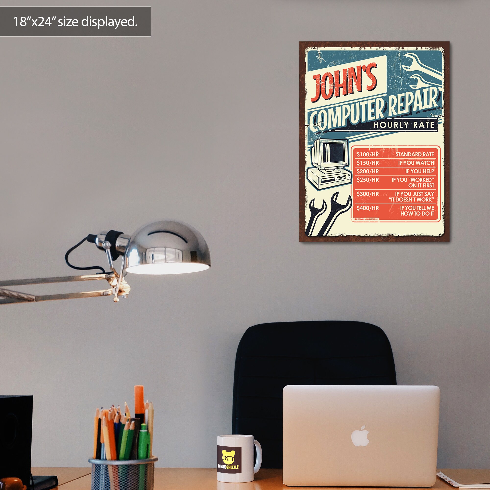 Computer Repair Hourly Rate Funny Poster Wall Art Gift for IT Tech ...