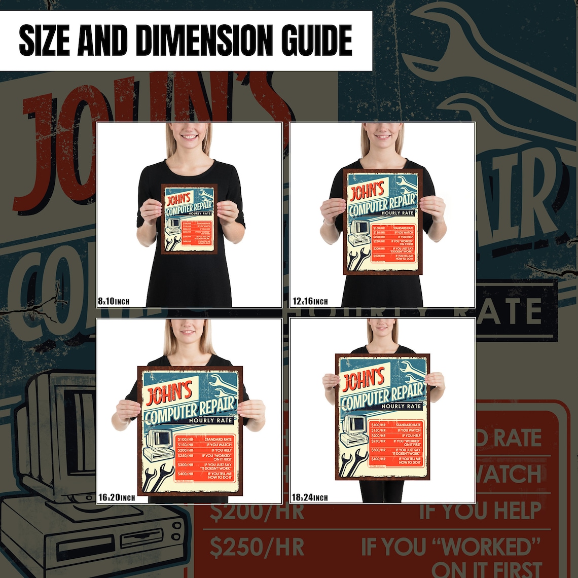 Computer Repair Hourly Rate Funny Poster Wall Art Gift for IT Tech ...