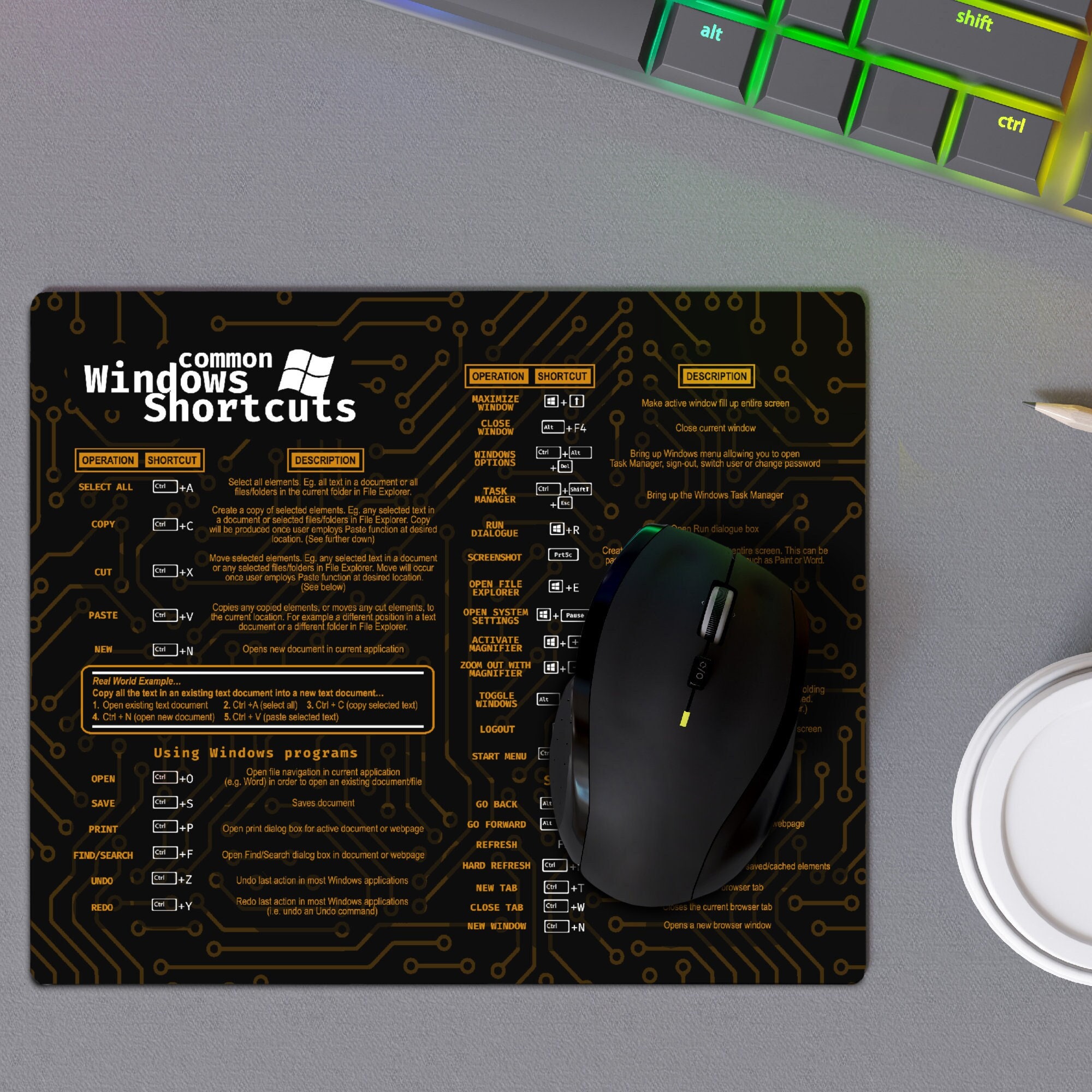 Windows Shortcuts Cheat Sheet Mouse Pad Windows Mouse Mat - Etsy