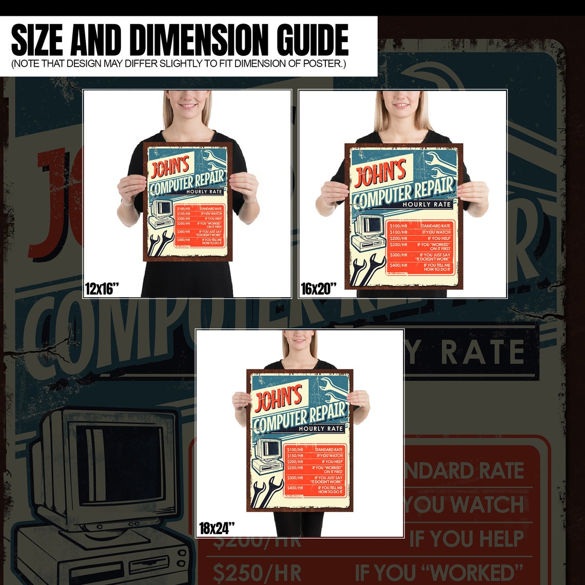 Computer Repair Hourly Rate Funny Poster Wall Art Gift for IT - Etsy