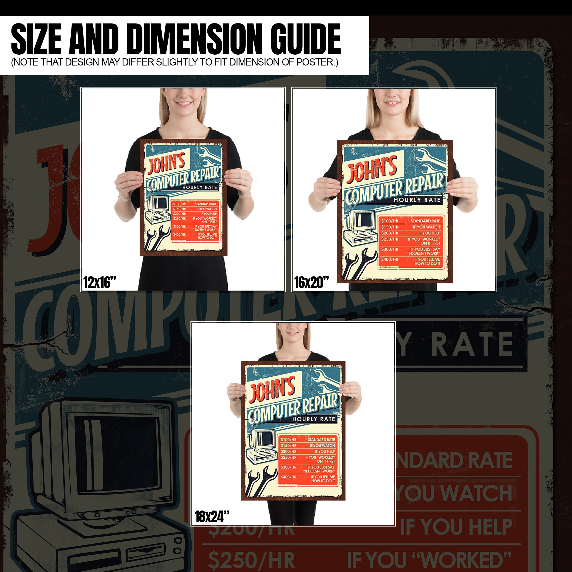 Computer Repair Hourly Rate Funny Poster Wall Art Gift for IT - Etsy