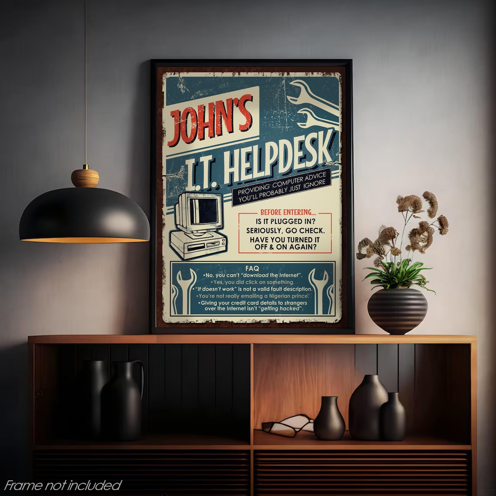 IT Helpdesk Tech Support Poster - Retro Custom Tech Wall Art, Office ...