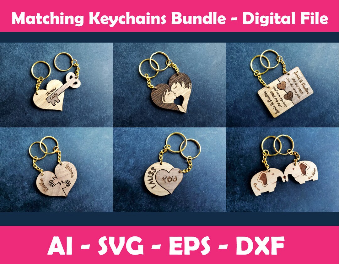 6 Matching Keychains Valentine's Gift Couple Keychains Digital Files AI ...