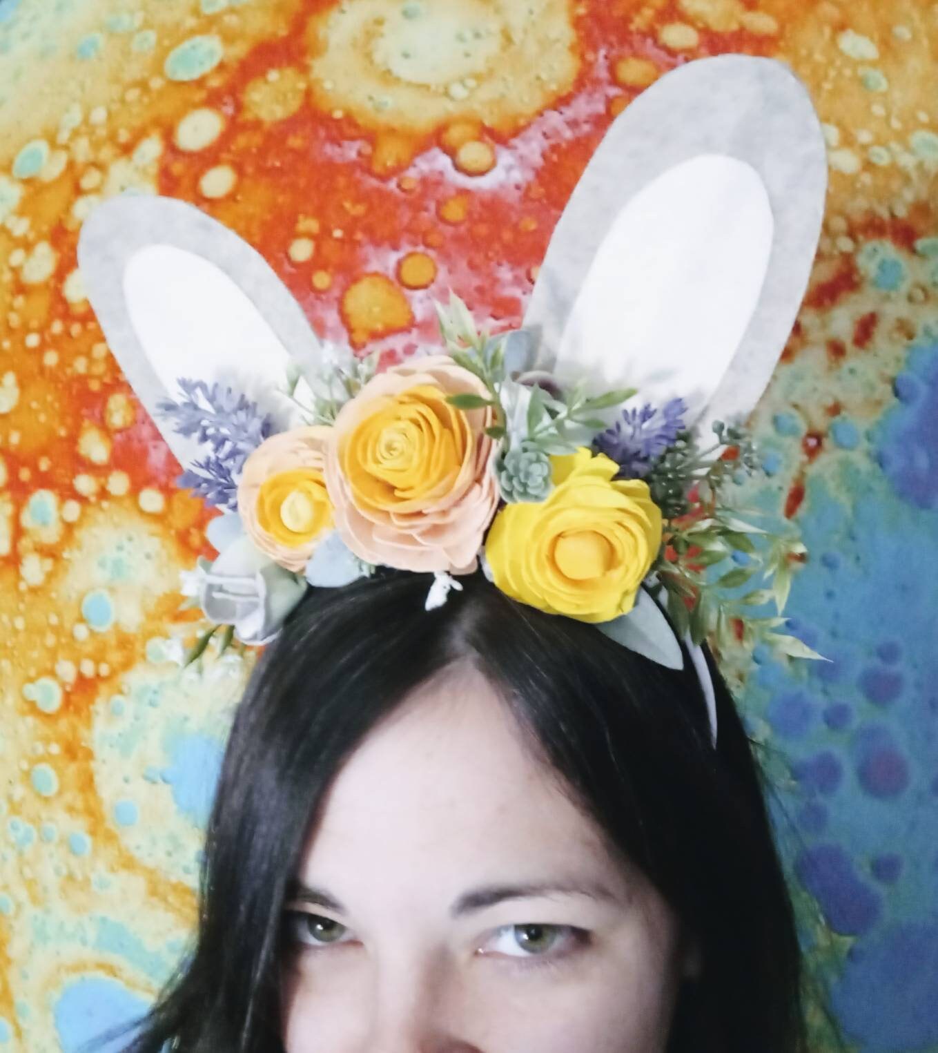 Woodland Bunny Rabbit Ears Headband, Flower Crown Bunny Ears, Cosplay ...