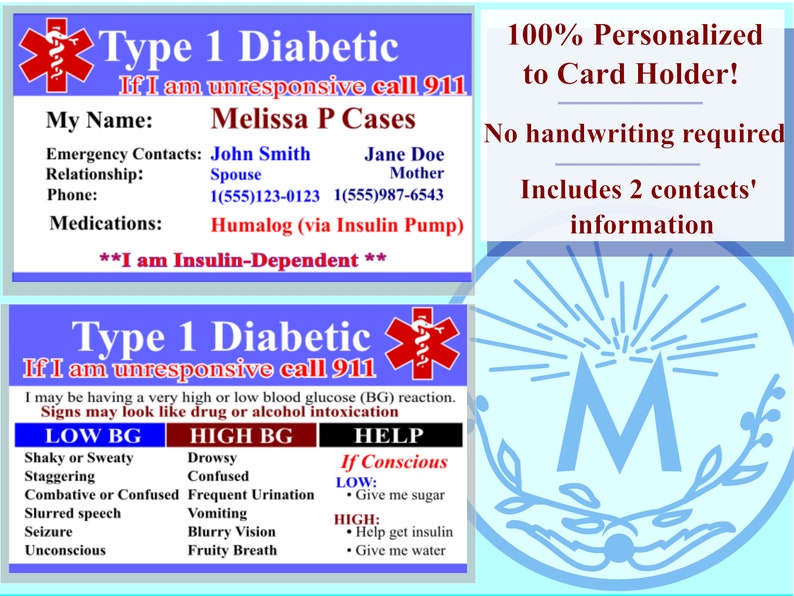 Personalized Diabetic Medical Alert Card wallet Size FREE - Etsy