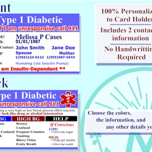 Personalized Diabetic Medical Alert Card: Wallet Size - Etsy
