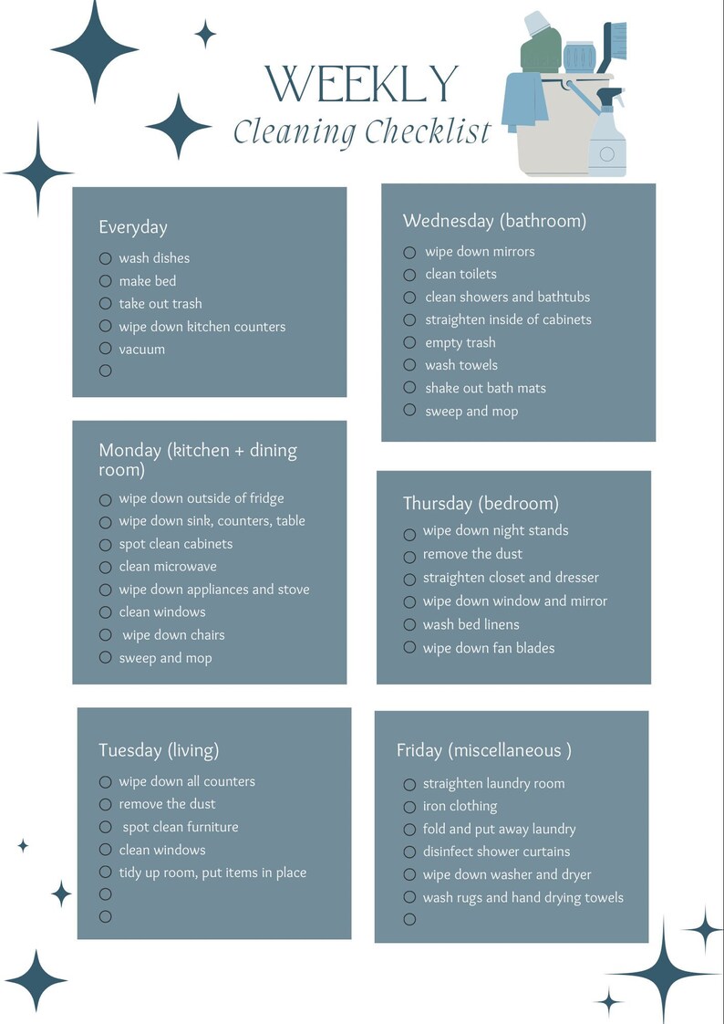 Weekly Cleaning Schedule - Etsy