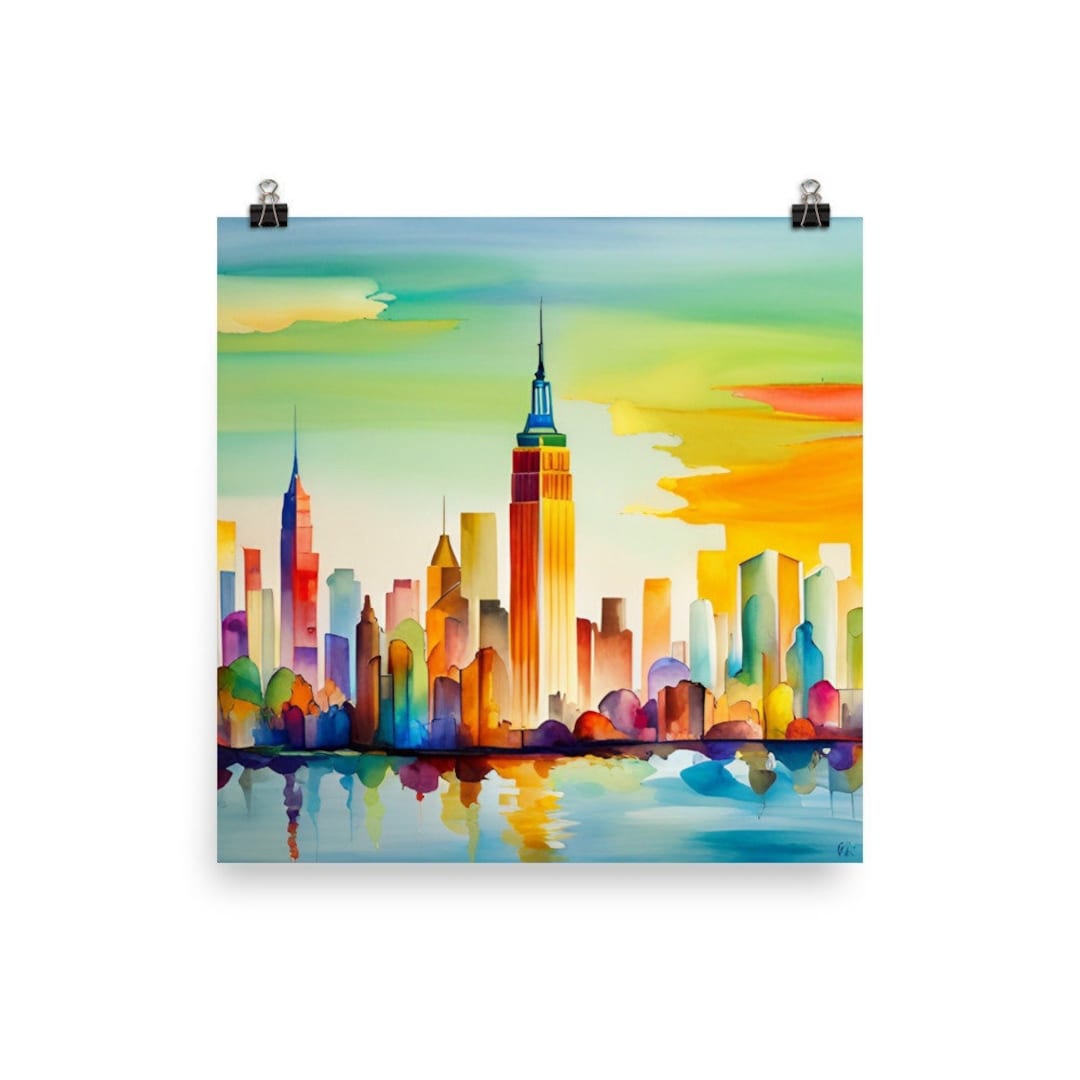 New York City Skyline Watercolor Matte Paper Poster - Etsy