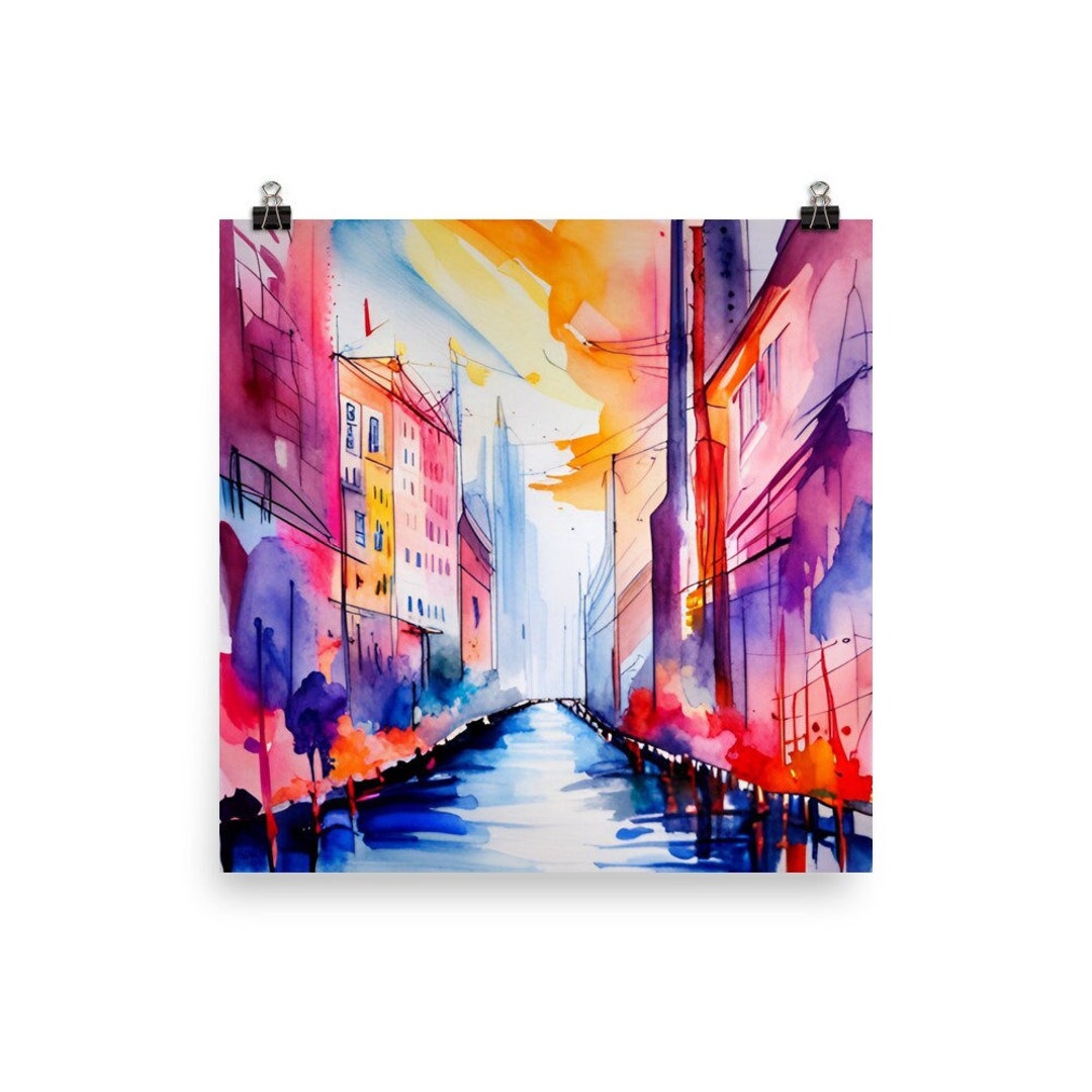 Waterside Village Watercolor Matte Paper Poster - Etsy