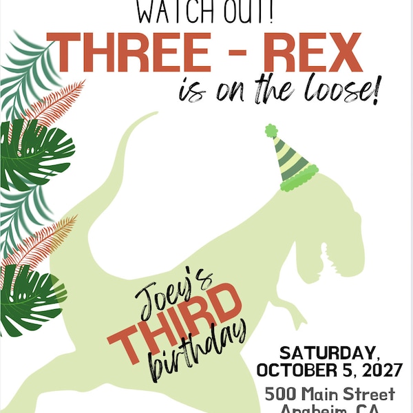 Three Rex Birthday Invitation - Etsy
