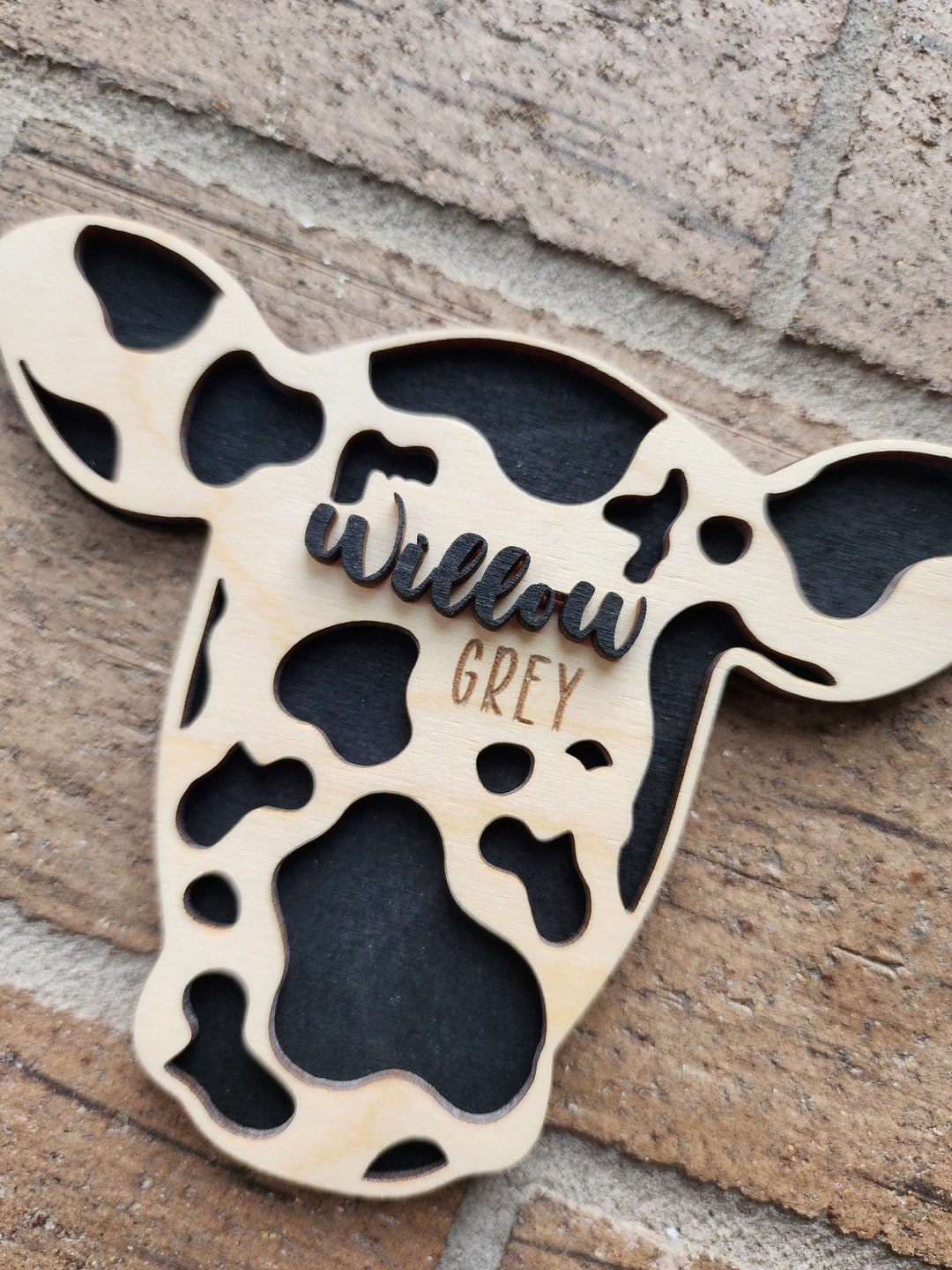 Cow Baby Name Sign, Layered Baby Name Sign, Baby Announcement, Keepsake ...