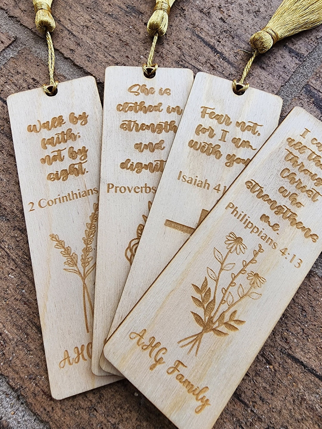 Engraved Wooden Bookmarks, Scriptures, Set of 4, Bookmarks, Engraved ...