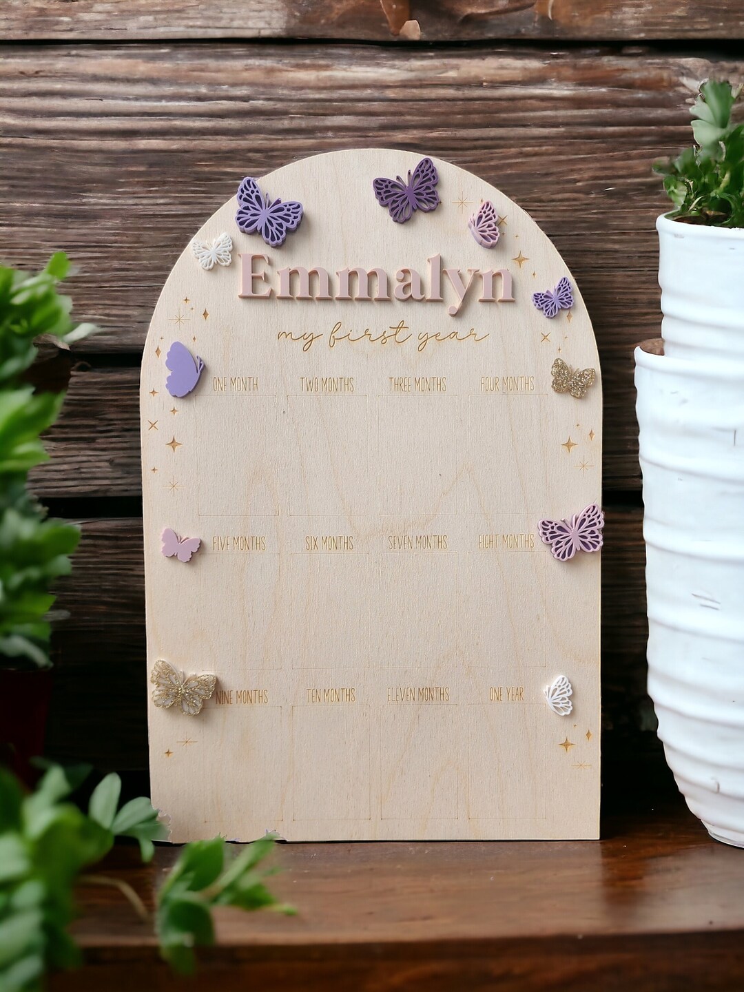 First Year Birthday Photo Board, Baby Girl First Birthday, Butterfly ...