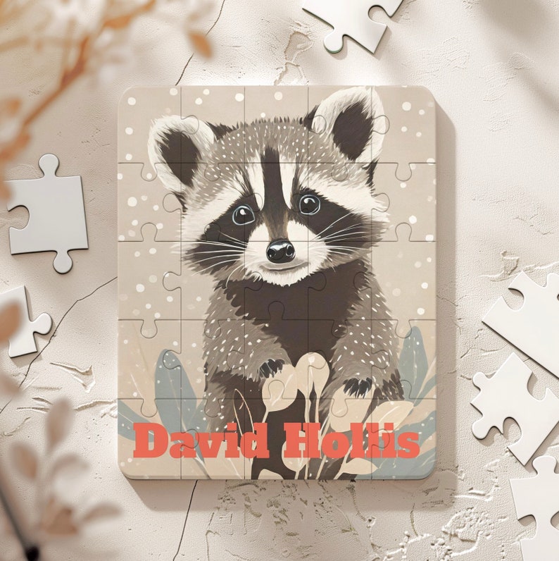 Kids Custom Raccoon Jigsaw Puzzle, Personalized Wooden Name Puzzle ...