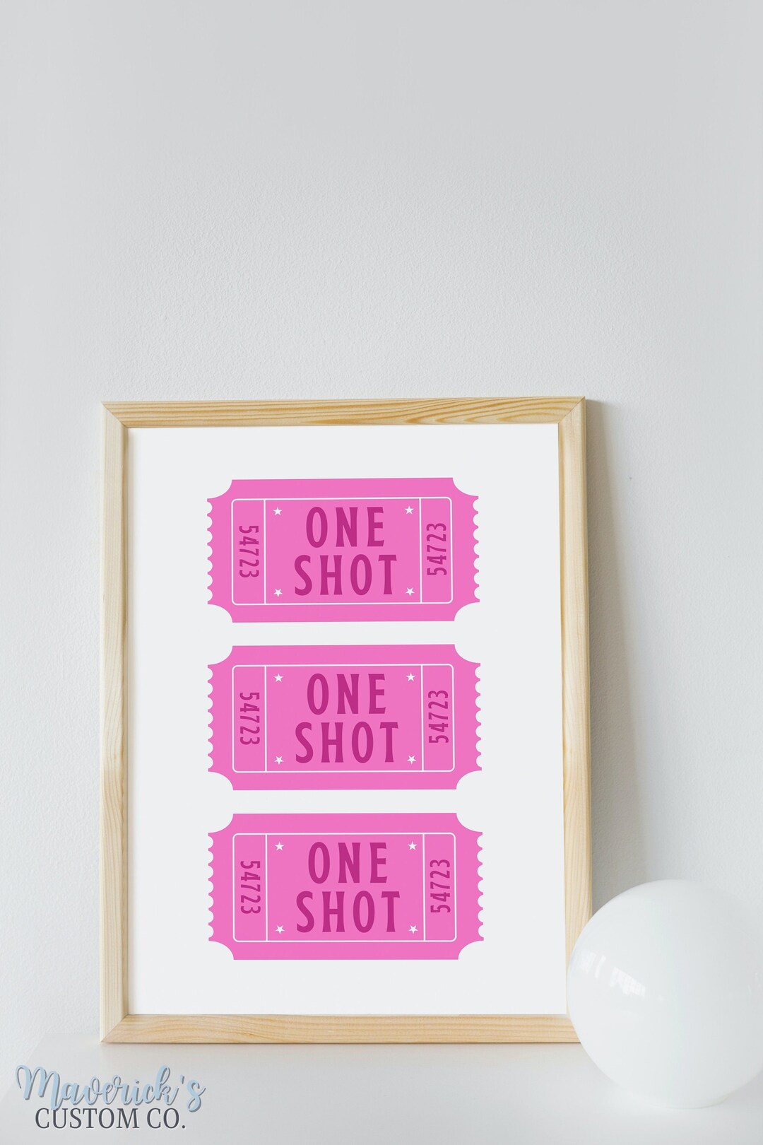 One Shot Pink Ticket | Bar Cart Art | Digital Art Download | Bar Cart ...