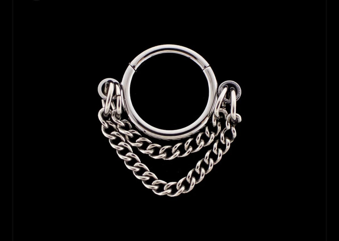 Double Chain Septum Ring | Septum Piercing | Dangle Septum | Chain ...