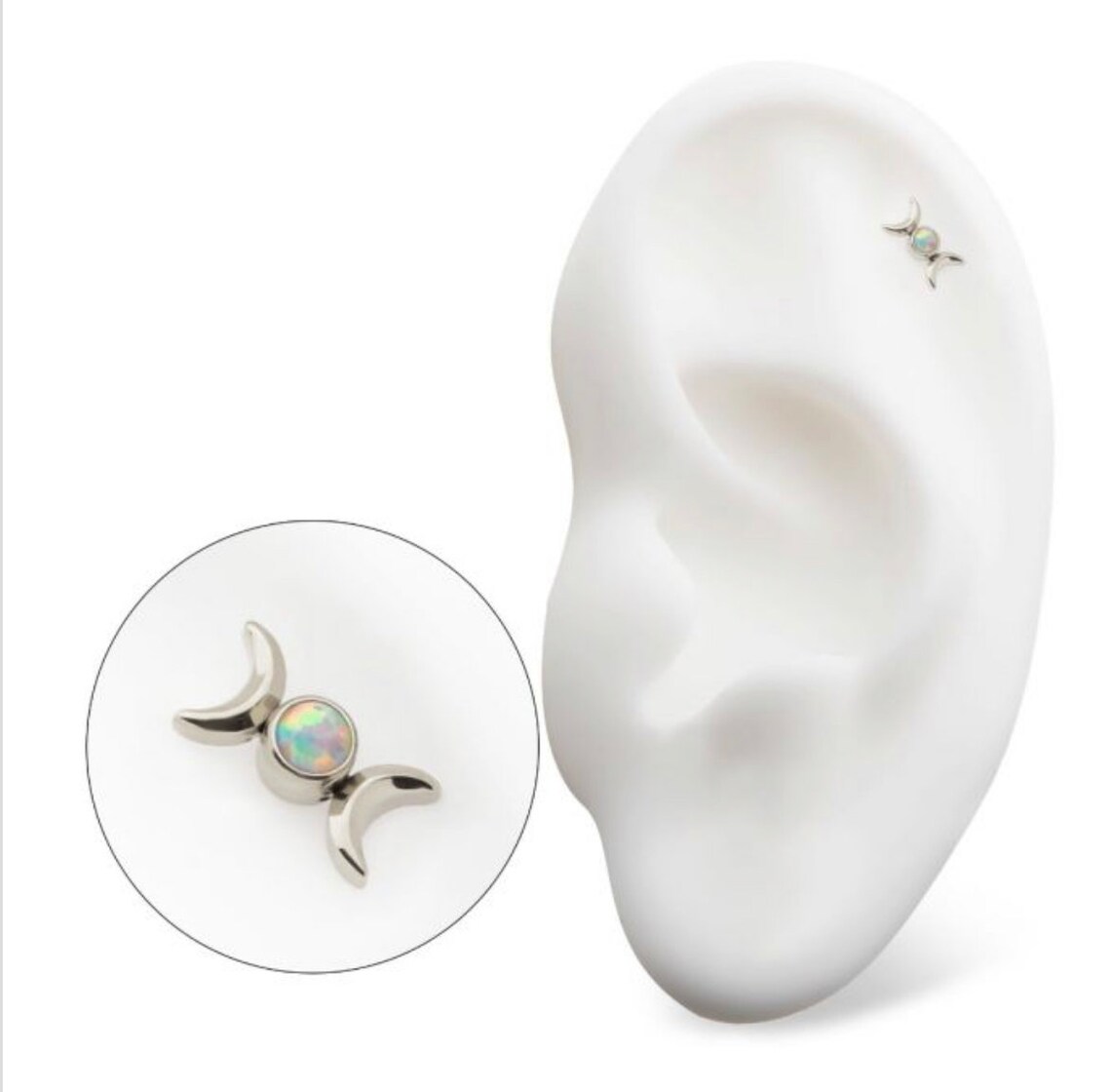 Titanium Threadless Triple Moon Phase Earring With Post | Moon Jewelry ...