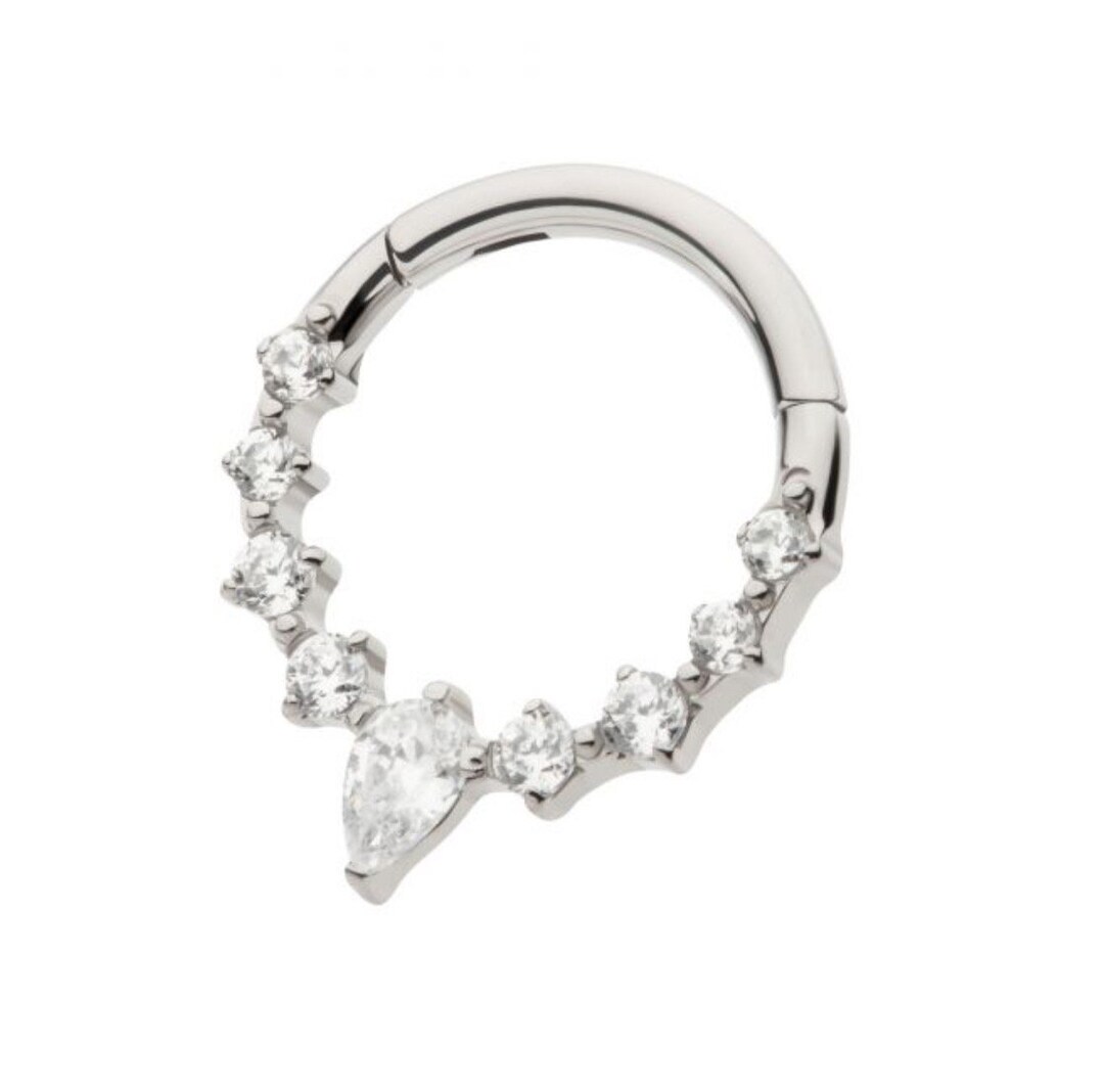 Titanium 9-cluster Prong Set Round & Teardrop CZ Front Facing Hinged ...