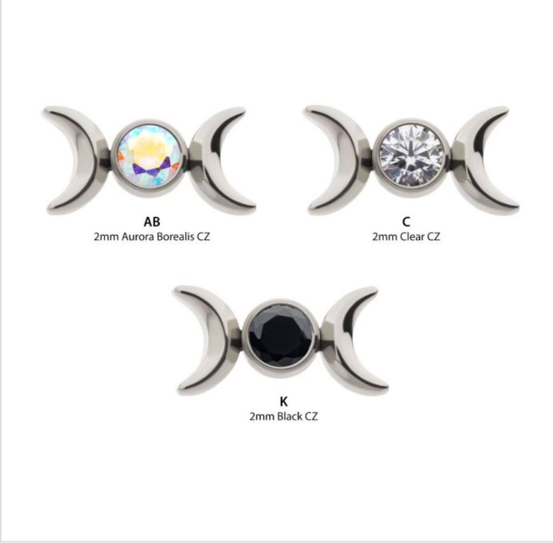 Titanium Threadless Triple Moon Phase Earring With Post | Moon Jewelry ...