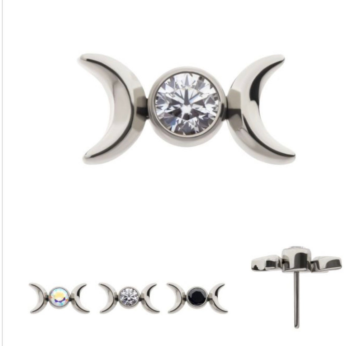Titanium Threadless Triple Moon Phase Earring With Post | Moon Jewelry ...