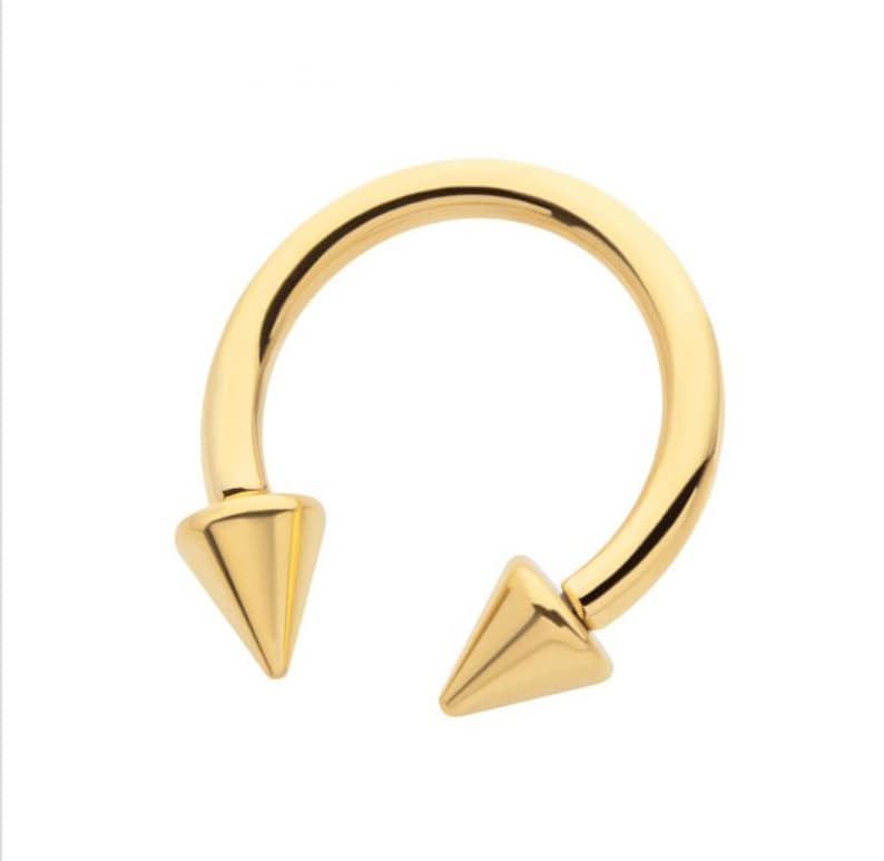 24kt Gold PVD Titanium Internally Threaded Spike Ends Circular Barbell ...