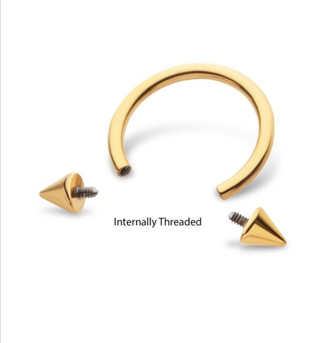 24kt Gold PVD Titanium Internally Threaded Spike Ends Circular Barbell ...