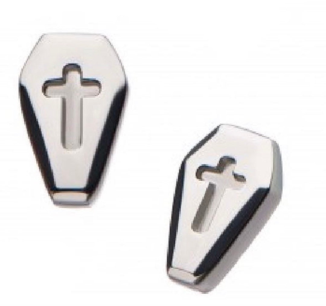Titanium Threadless With Engraved Cross Coffin Earring | Coffin Earring | Threadless Piercing ...