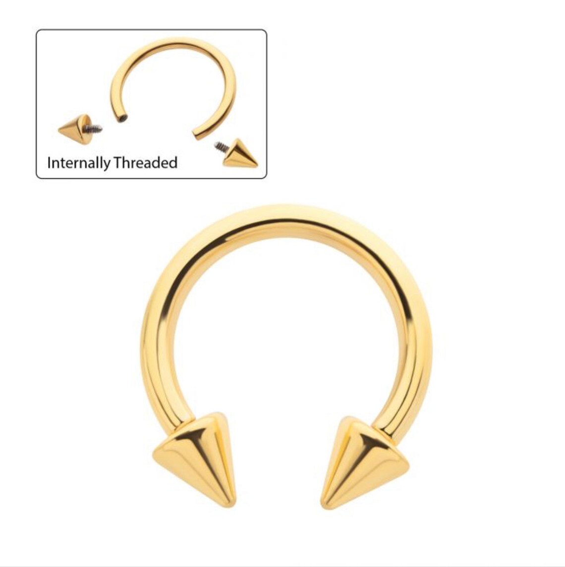 24kt Gold PVD Titanium Internally Threaded Spike Ends Circular Barbell ...