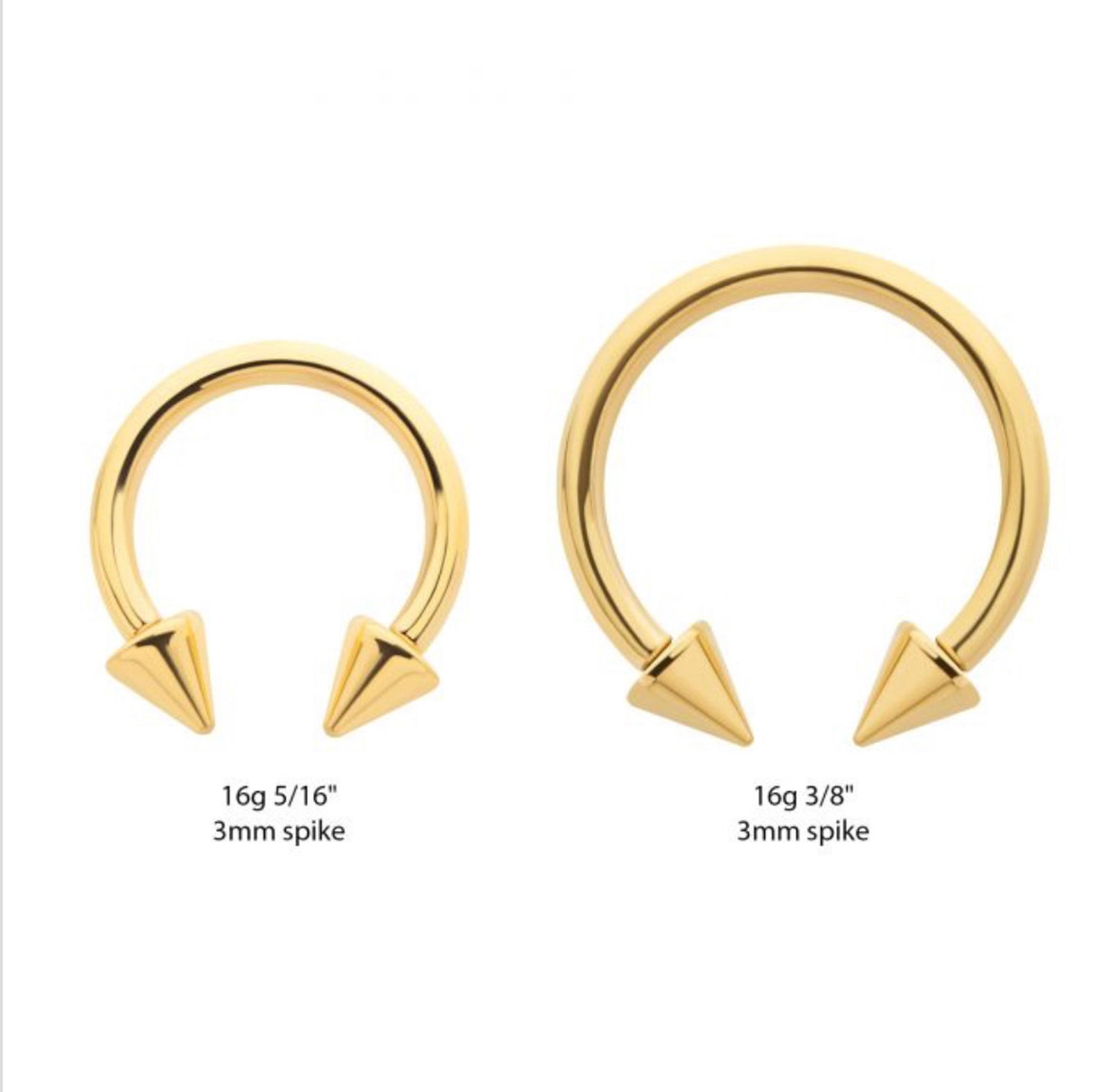 24kt Gold PVD Titanium Internally Threaded Spike Ends Circular Barbell ...