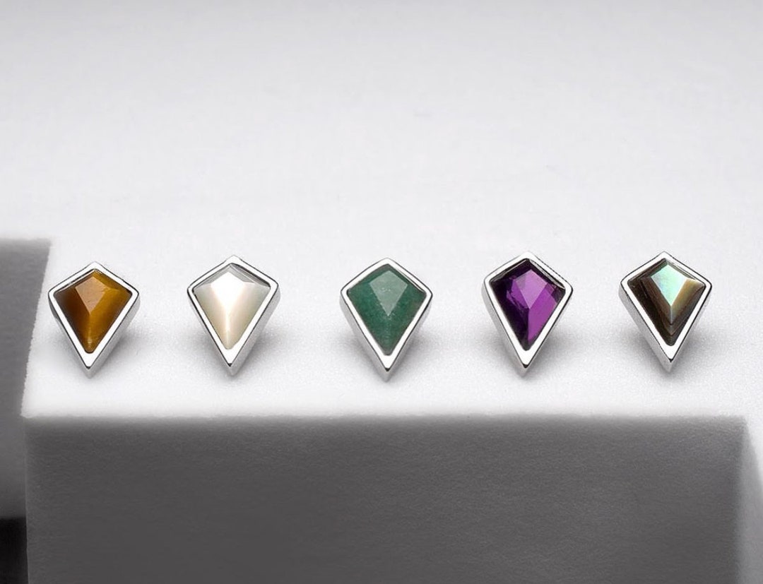 Titanium Threadless Bezel Set Kite Shape Crystal Earring | Kite Shape ...