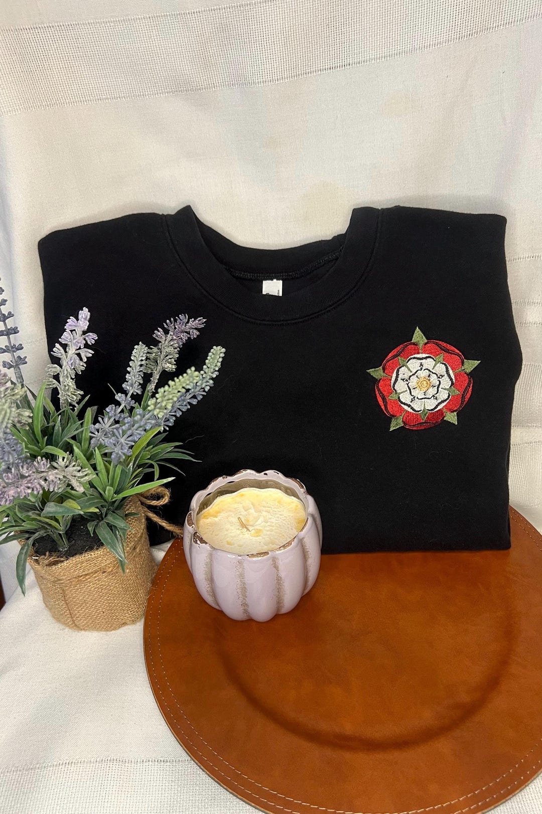 Black Tudor Rose Embroidered Traditional Crewneck Sweatshirt - Etsy