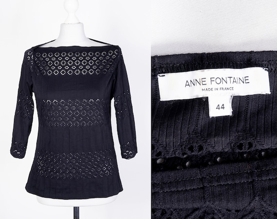 Anne Fontaine Top Shirt Women’s Mesh Boat Black Size … - Gem