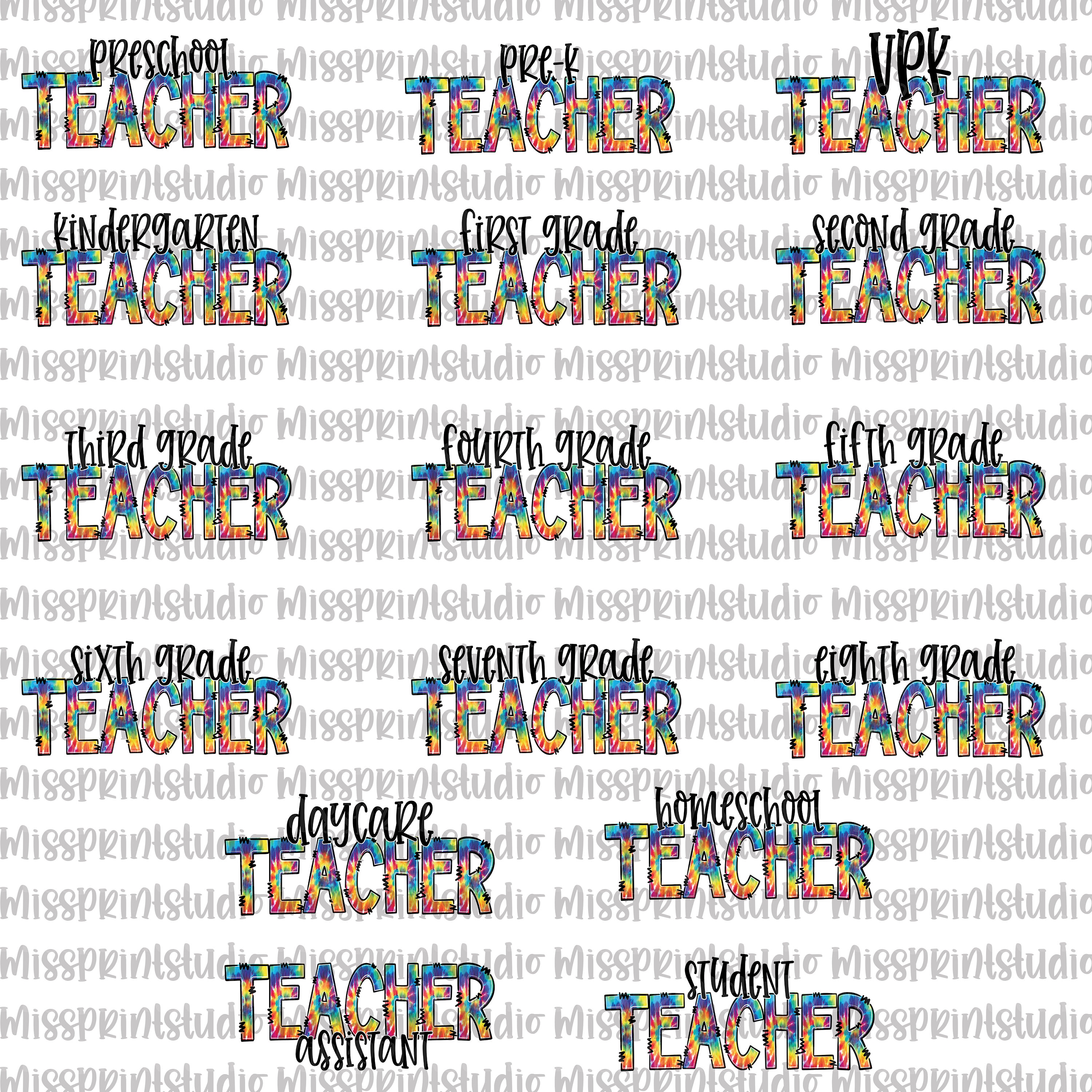 Tie Dye Teacher PNG Sublimation Design Bundle Digital File Instant ...