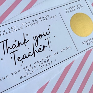 Thank You Teacher Scratch Card Voucher/personalised/special/surprise ...