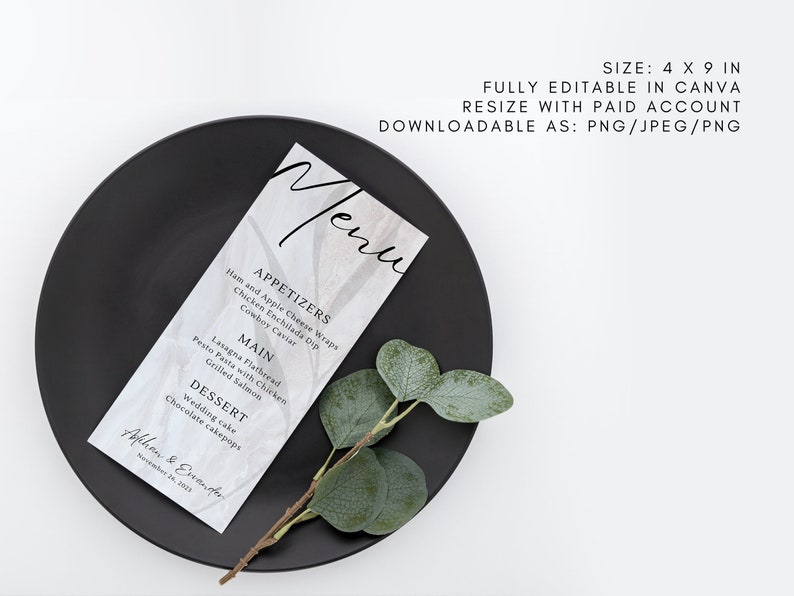 Elegant Marble Wedding Menu Template Modern Wedding Menu Printable ...