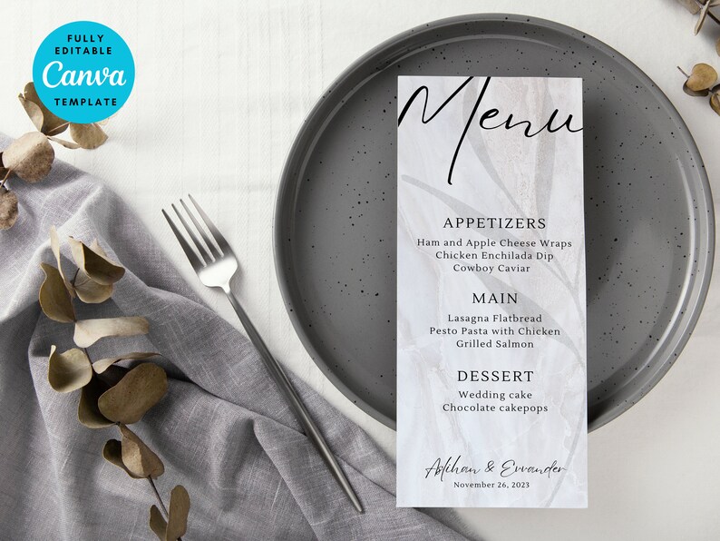 Elegant Marble Wedding Menu Template Modern Wedding Menu Printable ...
