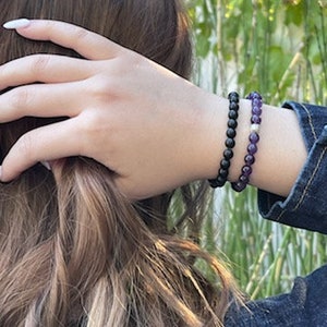 BTS Inspired Borahae Bracelet - Amethyst Beaded Bracelet Accented With ...